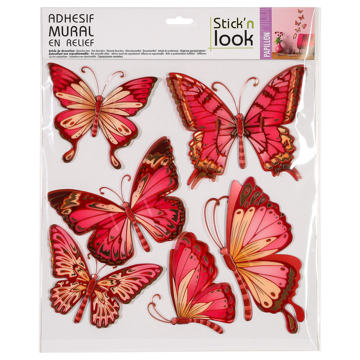 Sticker de borboletas com relevo vermelho 32x0,8x30cm | atmosphera | hôma